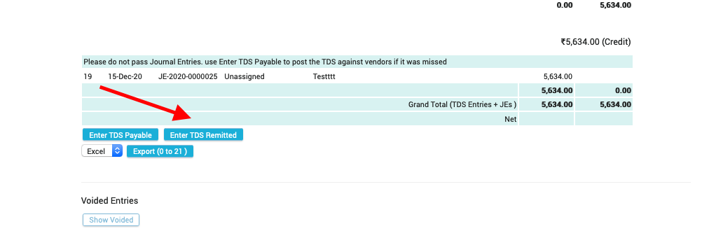 How to pass an entry for the TDS remitted to government?