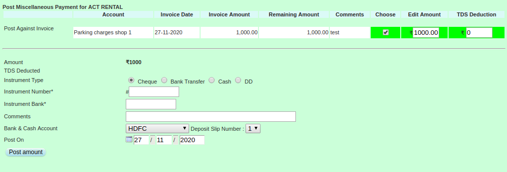 How to post collection entry for Non Member Income dues?
