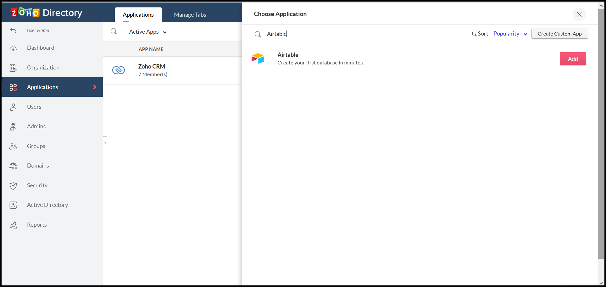 Manage Apps - Airtable for Zoho Directory | Markeplace Installation Guides - Zoho One