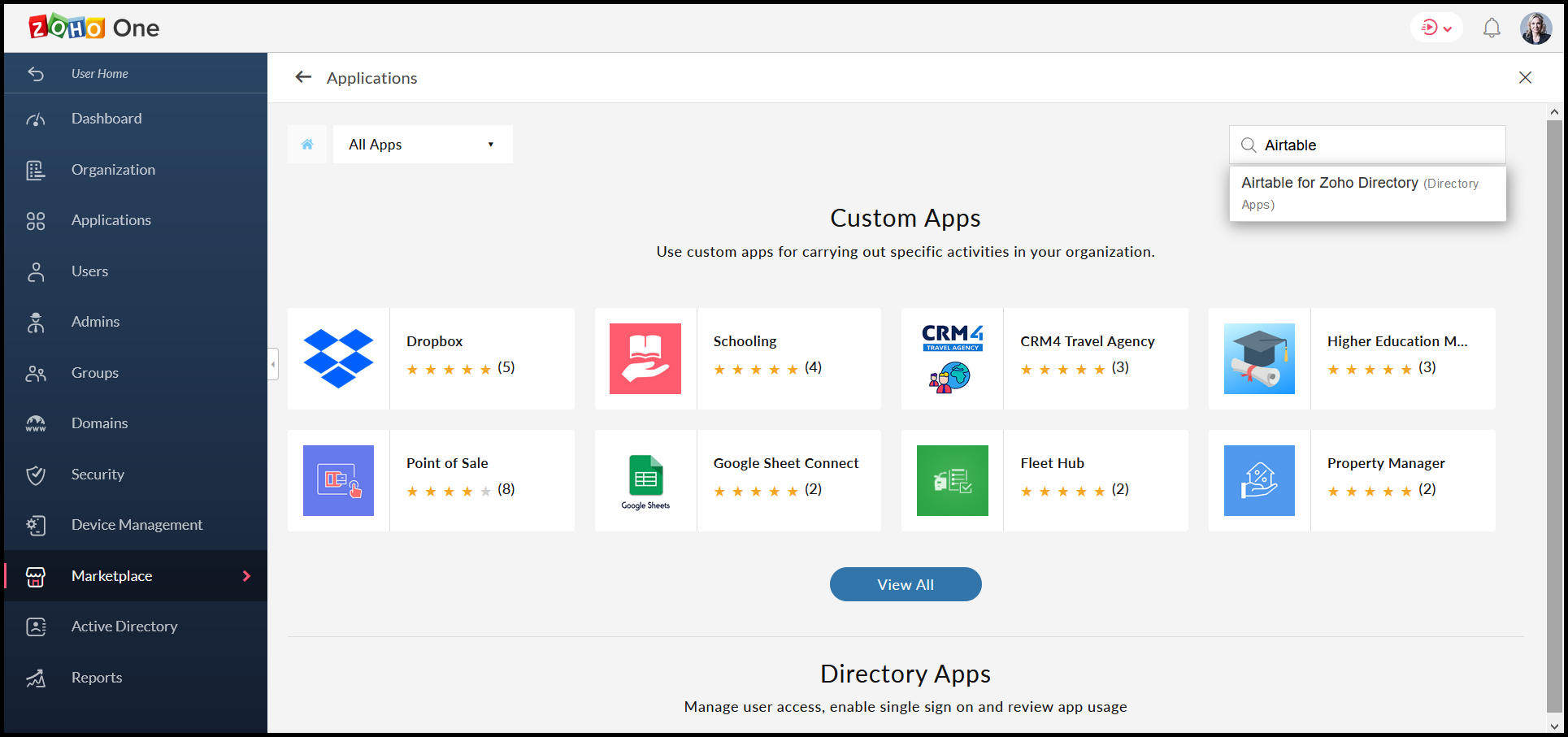 Manage Apps - Airtable for Zoho Directory | Markeplace Installation Guides - Zoho One