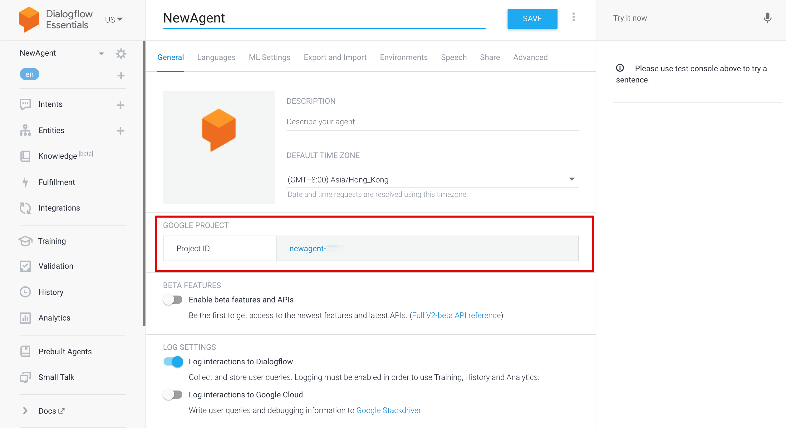 Cómo obtener la clave JSON de DialogFlow