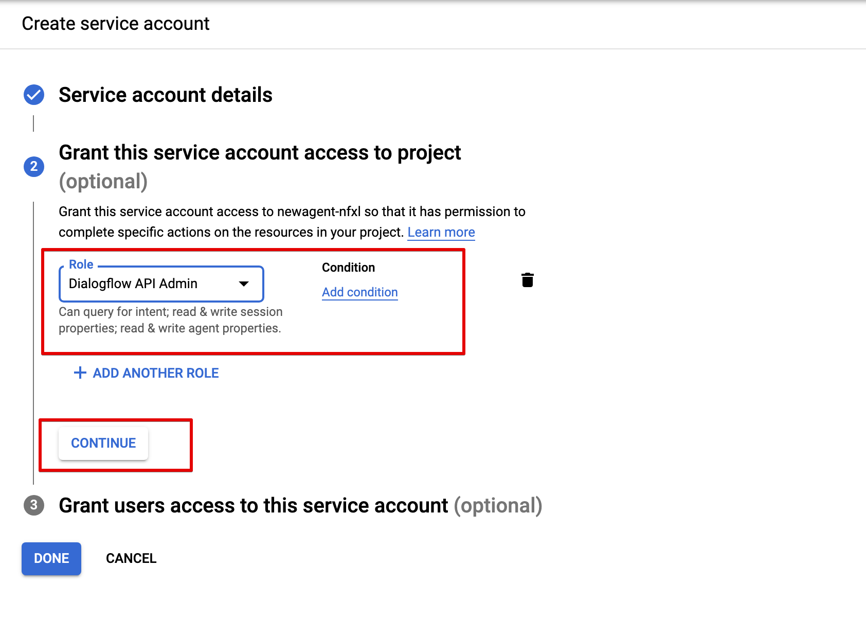 How to get the json key file from DialogFlow?