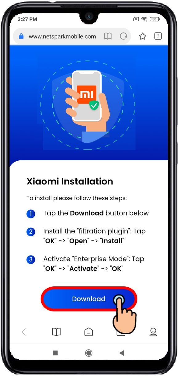 How do I install Netspark Mobile on a Xiaomi device?