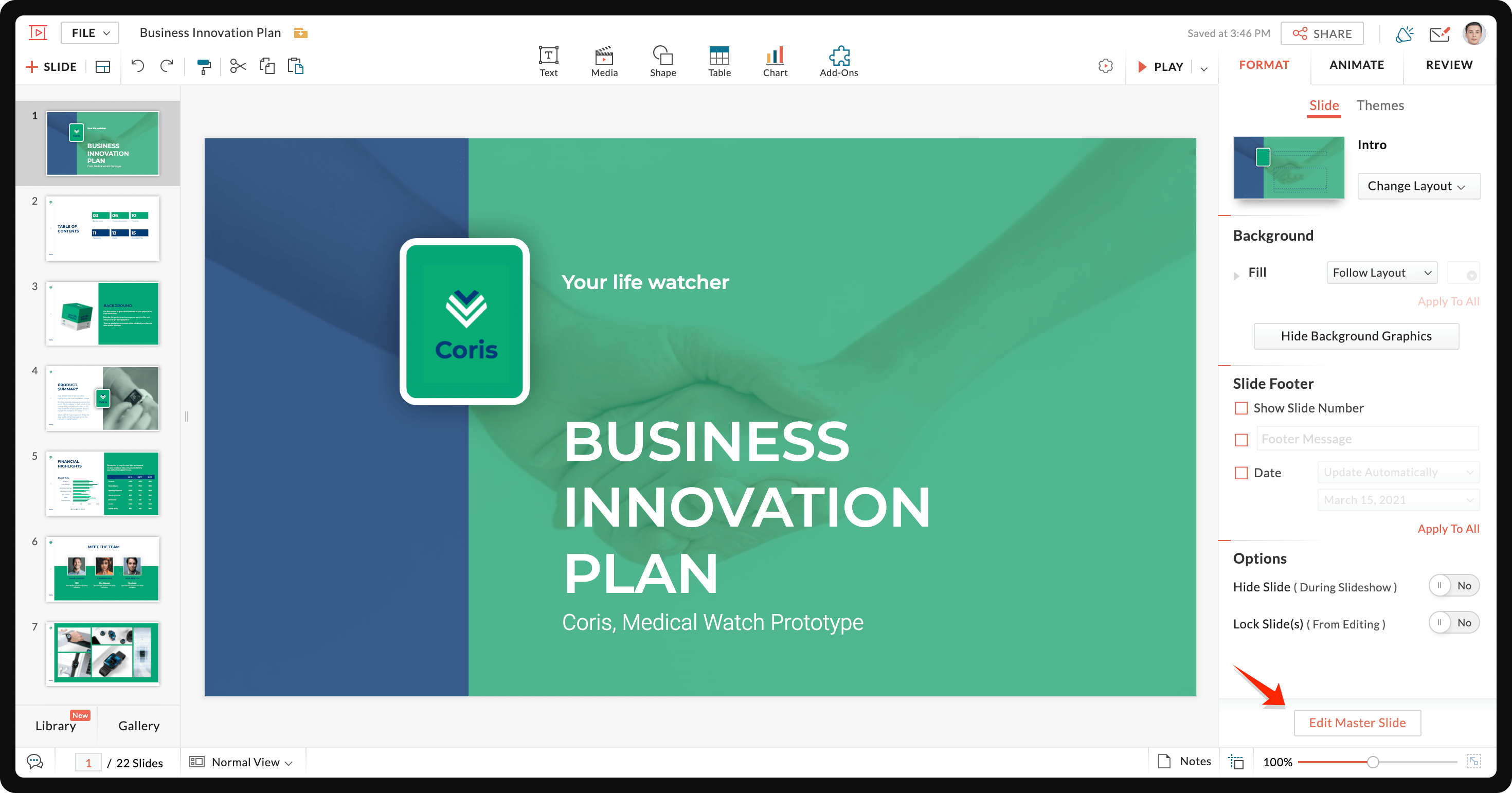 Editing the Master and slide layouts