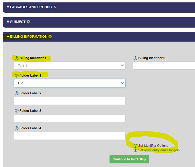 Billing Identifiers and Folder Labels