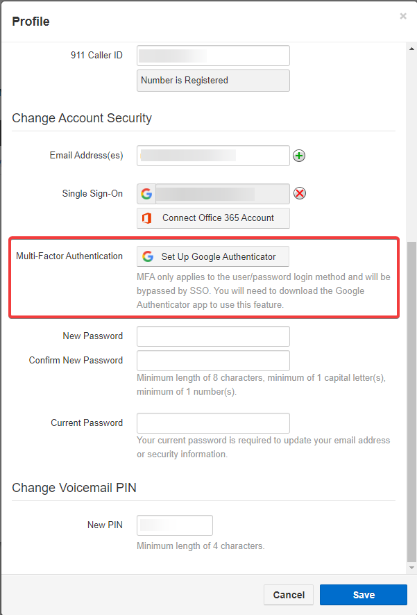 Multifactor Authentication setup