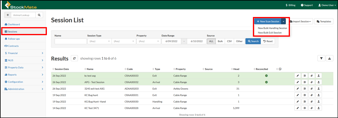 Create New Session – Bulk Session (web)