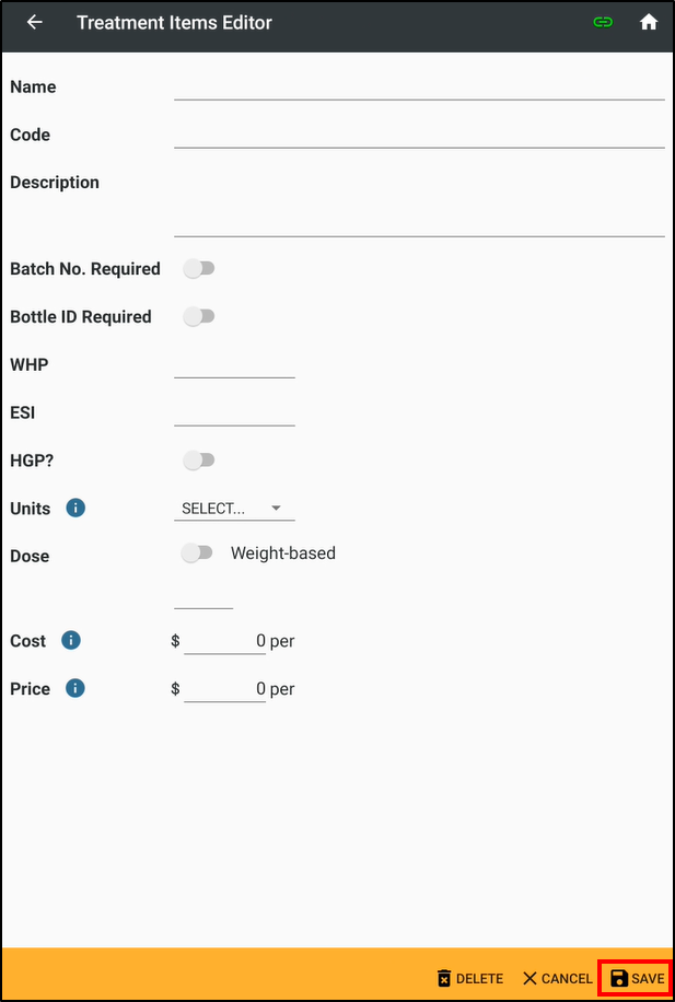 Setup Treatment Items (web & app)