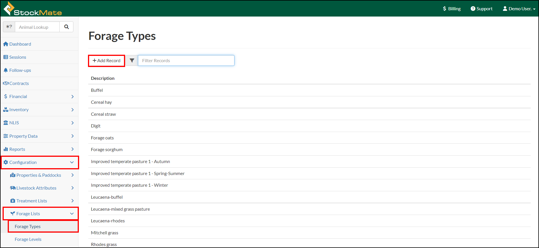 Setup Forage Types (web & app)