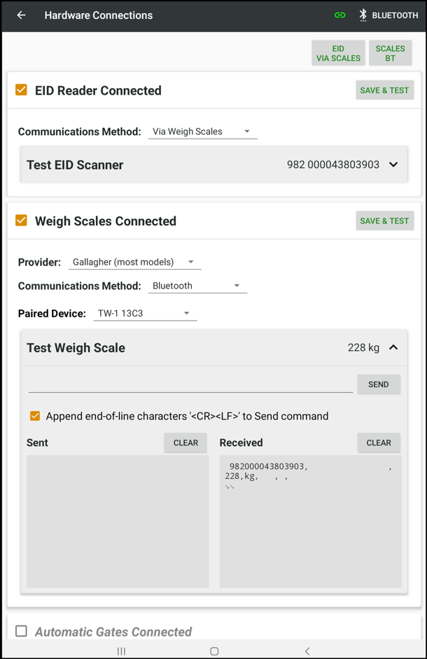 Setup Gallagher TW-1, TWR-1, TW-3, TWR-5 Weigh Scale (app)