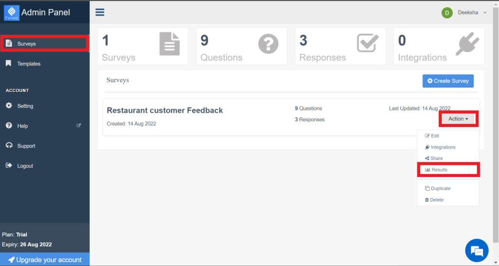 How to view responses in tabular(excel) format