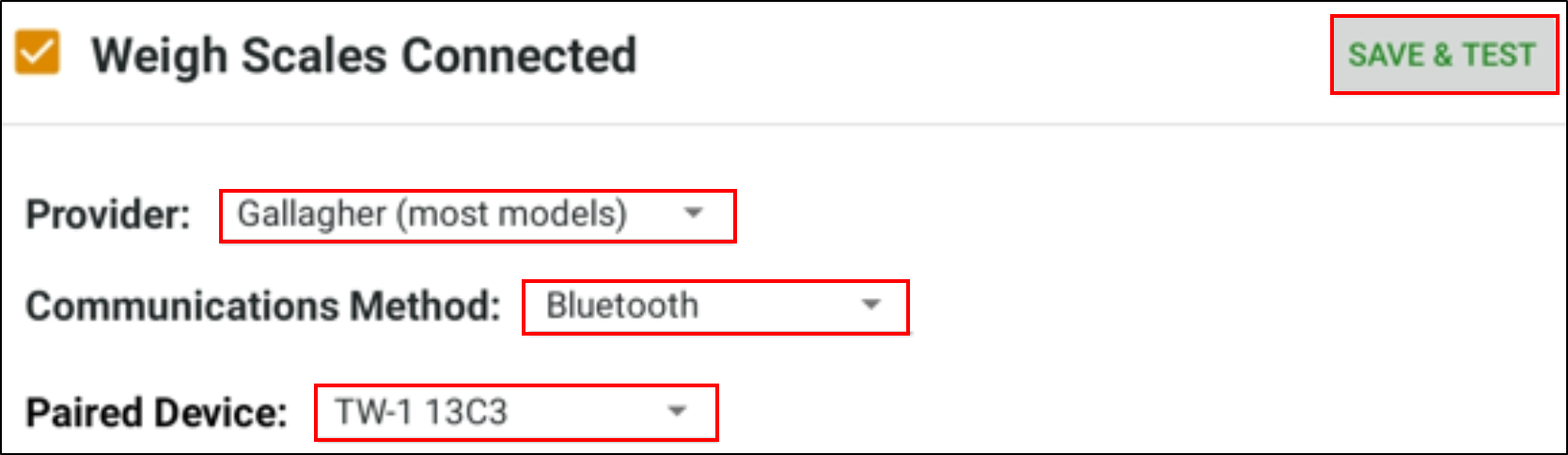Setup Gallagher TW-1, TWR-1, TW-3, TWR-5 Weigh Scale (app)