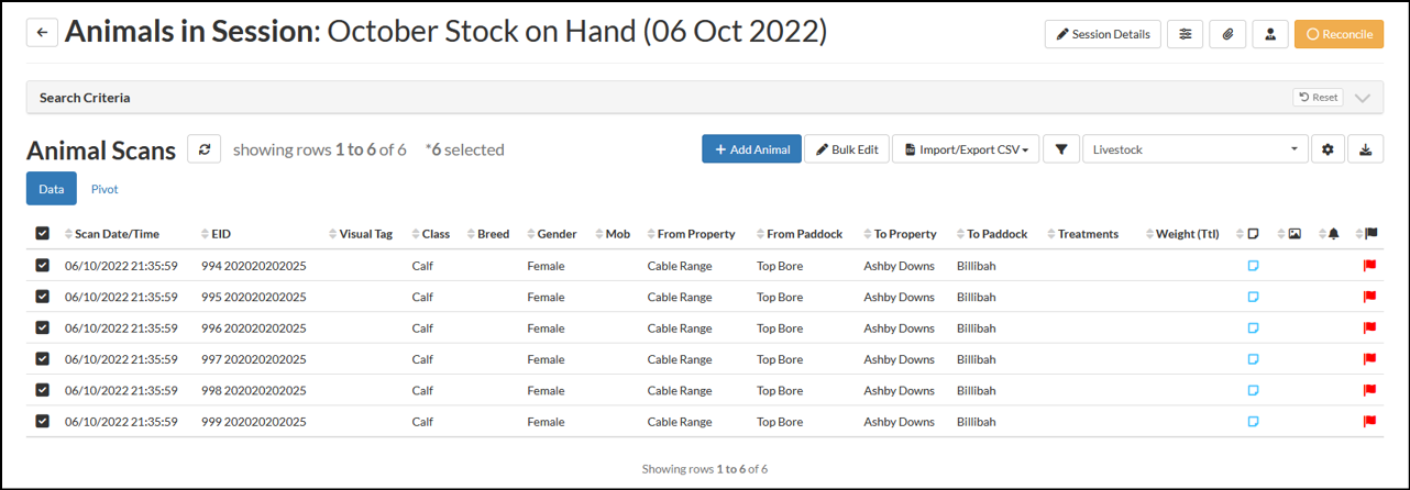 Edit Existing Session – using Bulk Edit (web)