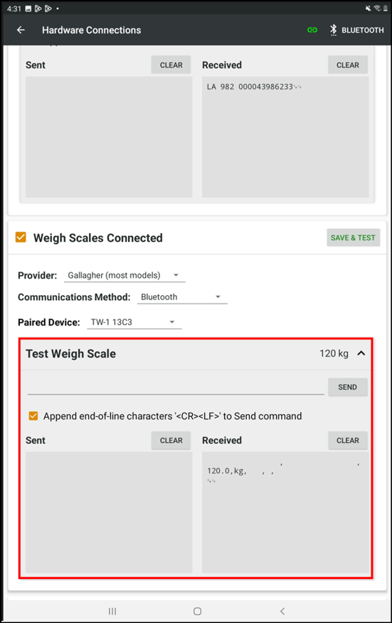 Setup Gallagher TW-1, TWR-1, TW-3, TWR-5 Weigh Scale (app)