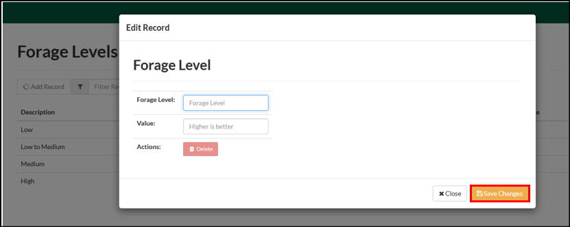 Setup Forage Levels (web & app)