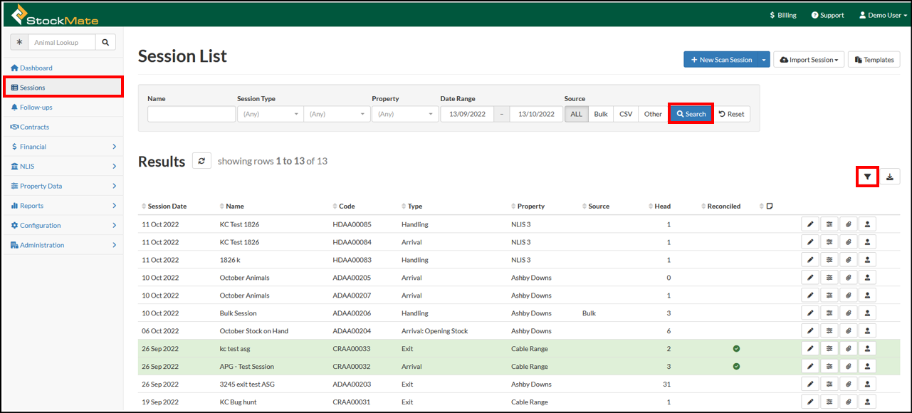 Edit Existing Session – using Import/Export CSV (web)