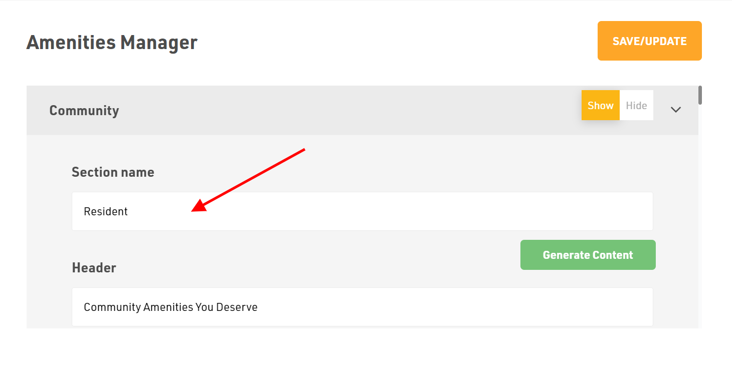 How to add community amenities and resident amenities to your website?