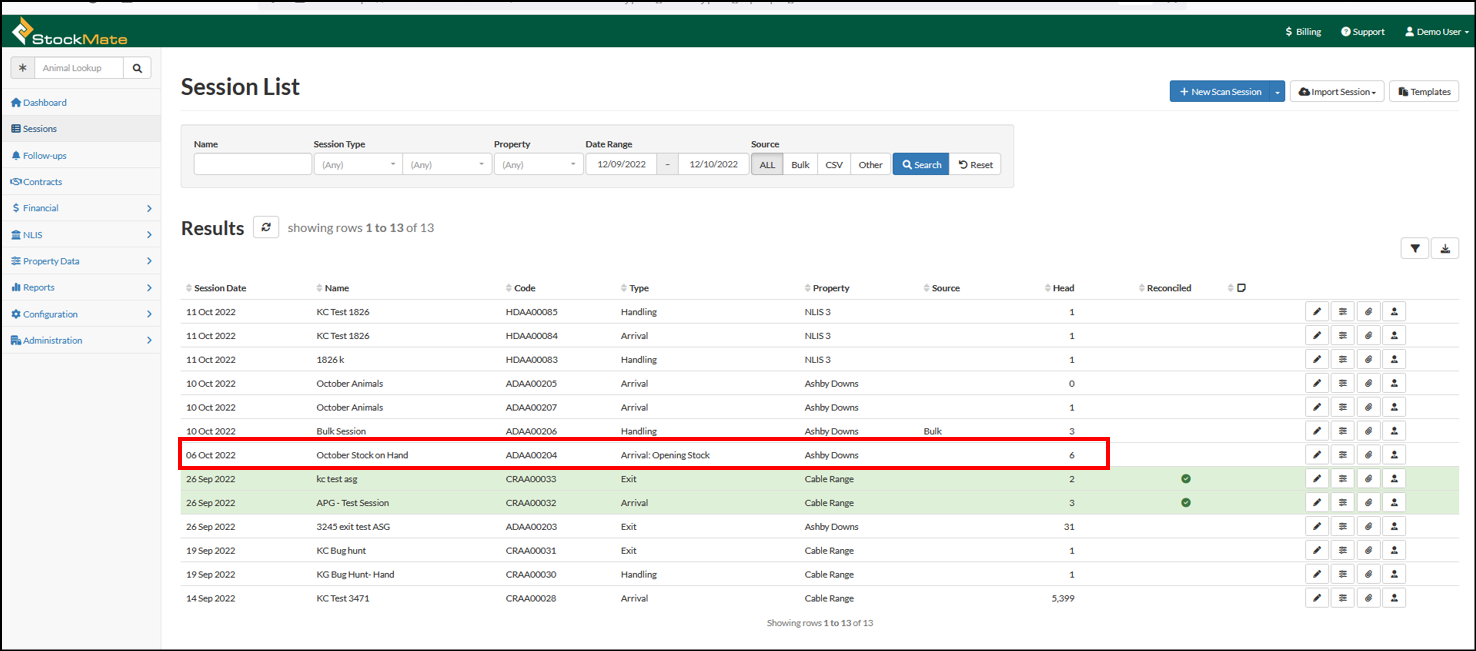 Edit Existing Session – using Bulk Edit (web)