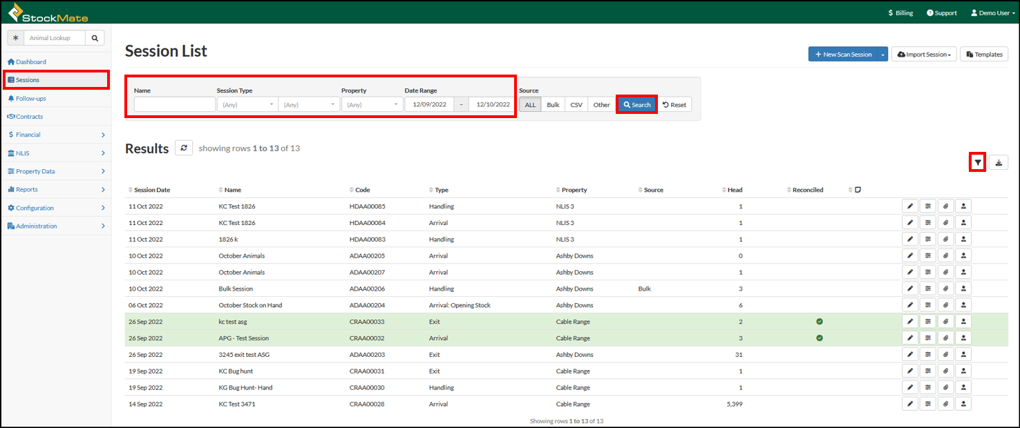 Edit Existing Session – using Bulk Edit (web)