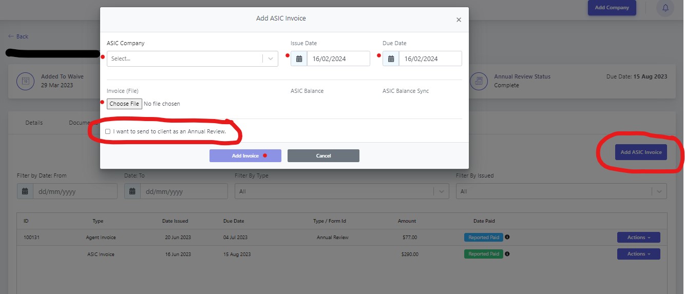 How to send an ASIC late fee invoice as an Annual Review to the ...