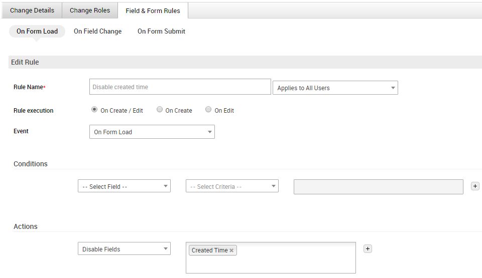Change template: Disable field Created Time