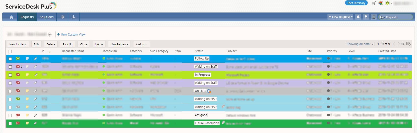 How do I color code my list of tickets based on status