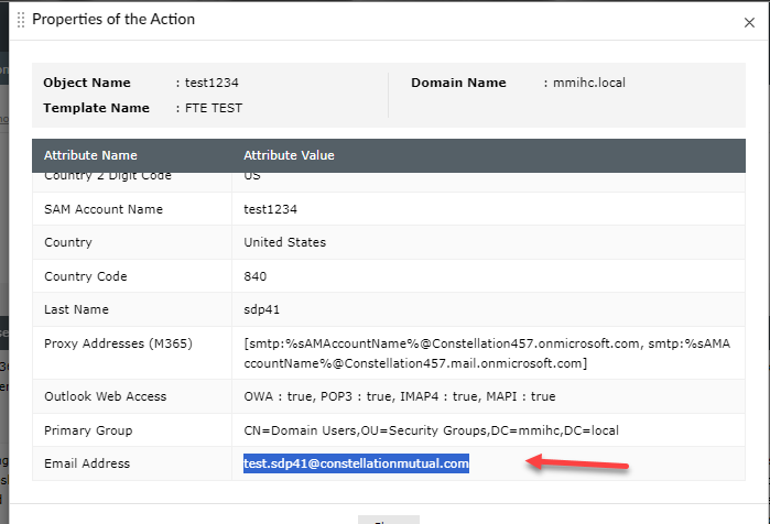 As shown below, ADMPlus is pushing the correct email
