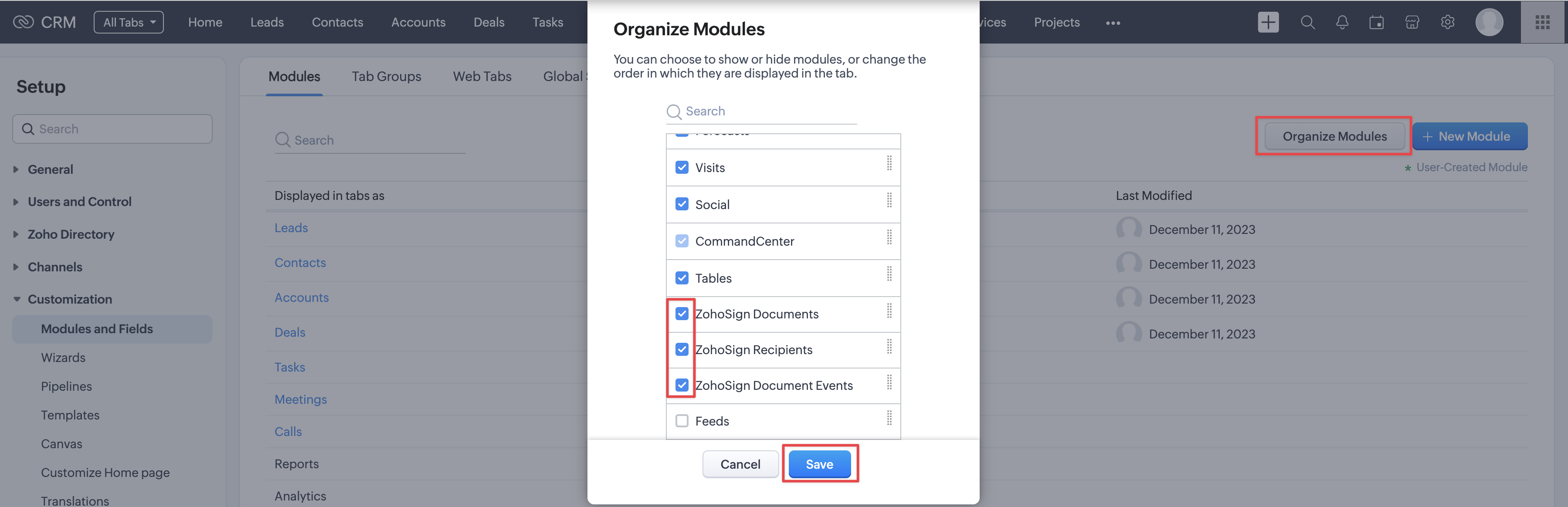 Sending document for Zoho Sign through CRM